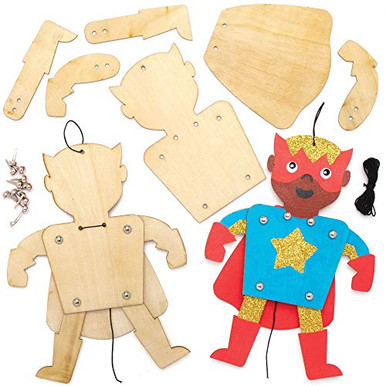 Baker Ross Super Hero Wooden Puppet Kits, Blank Wood Templates to Build ...