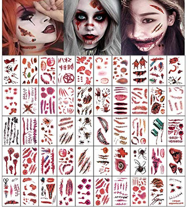Halloween Makeup Body Scar Tattoo Temporary Stickers Fake Wounds ...