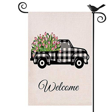 Kuchluse Truck Garden Flags Welcome Tulips Floral Old Pickup Farmhouse ...
