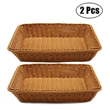 Set of 2 Poly-Wicker Bread Basket Rectangle 15.7in Long Woven Tabletop ...