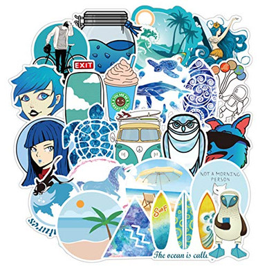 COOLCOOLDE Blue 100 Water Bottle Stickers Cute Girl Stickers Variety ...