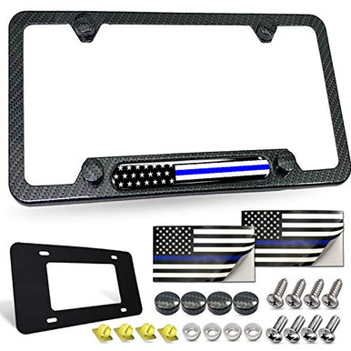 Police Thin Blue Line License Plate Frame Patriotic Carbon Fiber Car ...