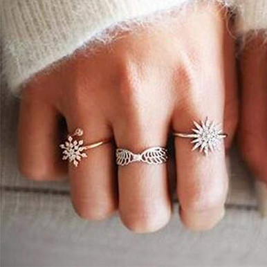 Evazen Boho Crystal Midi Finger Rings Set Silver Snowflake Knuckle ...