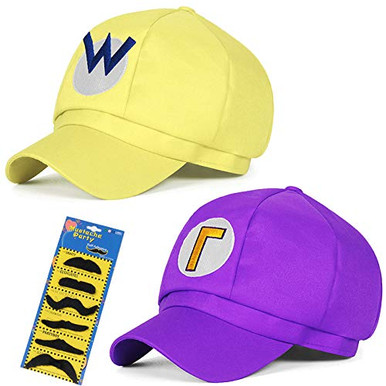 TISOSO Funny Cosplay Hat Wario Waluigi Baseball Cap Halloween Costume ...