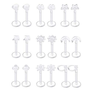 Gnoliew Clear Retainers 18 Pcs 16G Lip Ring Cartilage Retainers Bioflex ...