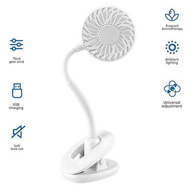Portable USB Personal 360 Degree Bending Fans Clip on Stroller Fans 3 Gear Night Light Personal ...