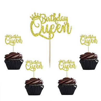 Gold Glitter Queen Birthday Cake Topper Queen Cake Decorations for Girl ...