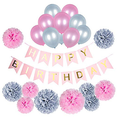 Birthday Decorations Kit with Happy Birthday Banner, Tissue Paper Pom ...