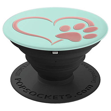 Golden Rose Pink Dog Paw Print Heart Love On Mint Green PopSockets Grip ...