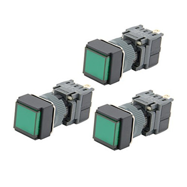 uxcell 3pcs Momentary Push Button Switch AC250V 05A Square Green Head ...