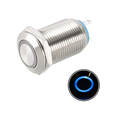 uxcell Latching Metal Push Button Switch 12mm Mounting Dia 1NO 24V Blue ...