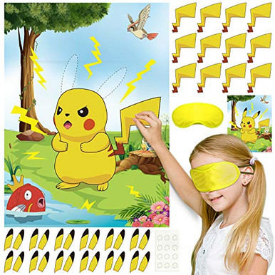 FEPITO Pikachu Kids Party Game Pin The Tail The Pikachu Pin The Ear on ...