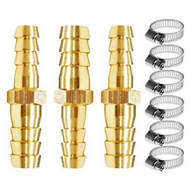 JoyTube Brass Hose Barb Reducer 516 to 14 ID Hose Barb Fitting Splicer Mender Union Air Water ...