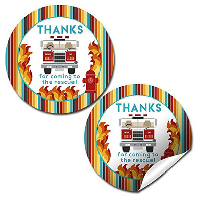 Fire Truck Thank You Sticker Labels 40 2 Party Circle Stickers by ...