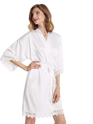AW BRIDAL Womens Lace Trim Silky Robes Short Bridesmaid Bride Party ...