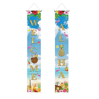 Funnytree Aloha Summer Porch Sign Welcome Floral Yard Banner Polyester ...