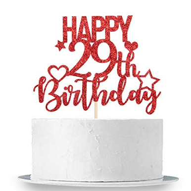 INNORU Red Glitter Happy 29th Birthday Cake Topper for Cheers to 29 ...