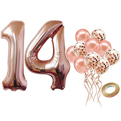Number 14 Balloon for 14th Birthday Decorations Rose Gold Large 40 inch ...