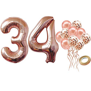 Number 34 Balloon for 34th Birthday Decorations Rose Gold Large 40 inch ...