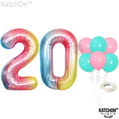 Rainbow Number 20 Balloon Set Large 40 Inch Pink and Turquoise Latex ...