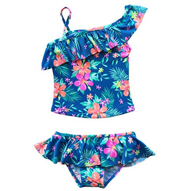 inlzdz Kids Girls Two Piece Swimwear Floral Print Tankini Swimsuit ...