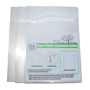 Olivia Tree 30 Pack Premium Clear Document Folders Project Pockets ...