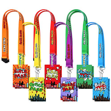 12 Pieces Hall Pass Lanyards Set Unbreakable School Passes Lanyard ...