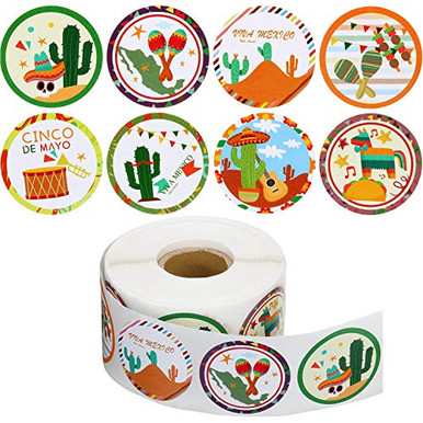 Outus 800 Pieces Mexican Fiesta Party Stickers Round Circle Labels with ...