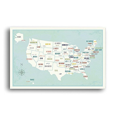 USA Wall Map Art Print 18x24 Inch Canvas Kids USA Wall MapChildrens ...