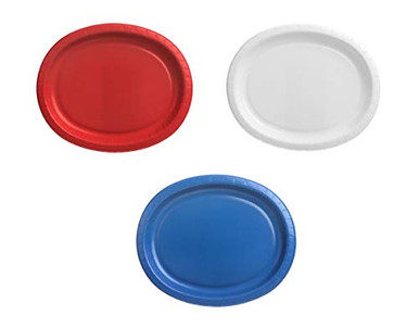 Party Dimensions 12" Oval Paper Plate Bundle: Red, White & Blue - 42 ...