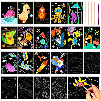 22 Sheets Rainbow Scratch Off Art Set SUNNIOR Rainbow Scratch Paper for ...
