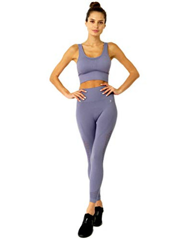 Seamless Mesh Workout Clothes for Woman Grey Top Gym Bras Leggins ...