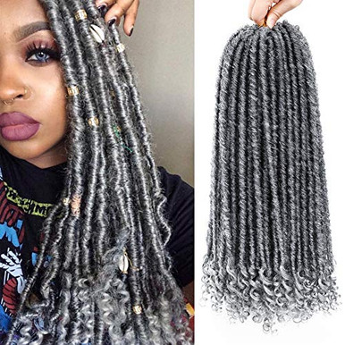 6Pack Goddess Locs Crochet Hair Grey Ombre Straight Faux Locs with ...