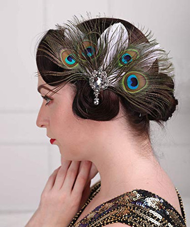 Aimimier 1920s Flapper Peacock Feather Hair Clip Great Gatsby Headpiece ...