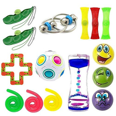 15 Pack Sensory Fidget Toys Set Liquid Motion Timer/Rainbow Ball/Flippy ...
