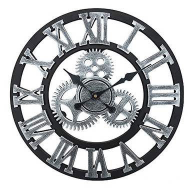 Vintage Industrial Gear Wall Clock?18 Inch Round 3D Roman Numerals ...
