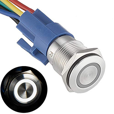 APIELE 16mm Latching Push Button Switch 12V DC Angel Eye Halo Ring LED ...