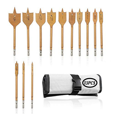 13 Piece Spade Drill Bit Set Paddle Flat Bit Set for Woodworking 1/4 to ...