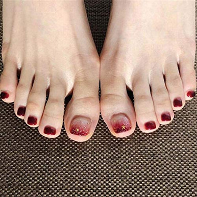 Asooll Glossy Gradient Sequins False Toe Nails Red Short Square Glitter ...
