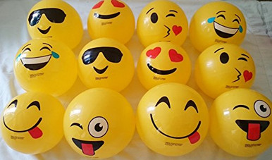 12 pcs Emoji Smiley Emoticon 6 inches Bouncing Ball Yellow Rubber ...