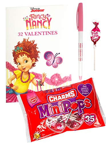Disney Fancy Nancy 32 Valentines Cards with Charms Lollipops Minipops ...