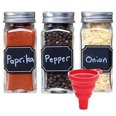 Set of 14 - Square Glass Spice Jars with Shaker Tops and Funnel ...