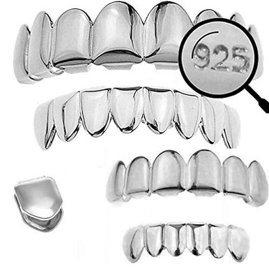 Harlembling Solid 925 Sterling Silver Grillz 6 Or 8 Tooth Or Single Caps Top Bottom Grills for ...