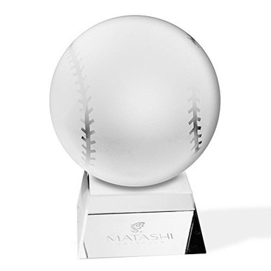 Matashi Crystal Baseball Etched Paperweight with Stand Decorative Ball ...