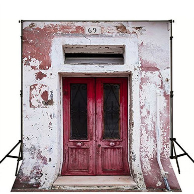 ML Photography Background 5x7 Red Wood Door Off White Brick Wall Photo ...