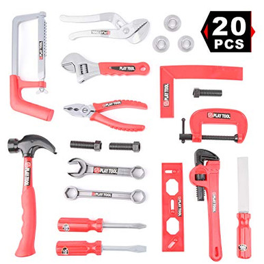 20 Pieces 8" Power Tool Kit for Kids Pretend Play Real Tool Toy Set ...