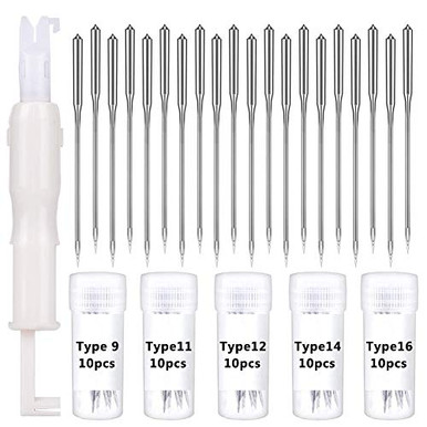 50 Pcs Sewing Machine Needle with Needle Threader 5 Types Sharp ...