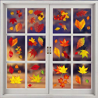 Fall Leaves Window Clings Decals Assorted Maple Oak Leaves Acorns ...
