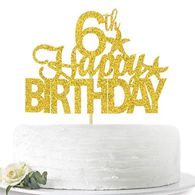 Gold Glitter Happy 6th Birthday Cake Topper Hello 6 Cheers to 6 Years ...