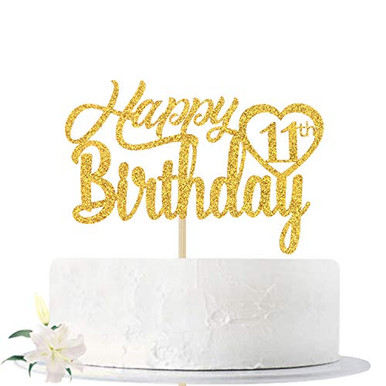 Gold Glitter Happy 11th Birthday Cake Topper Hello 11 Cheers to 11 ...